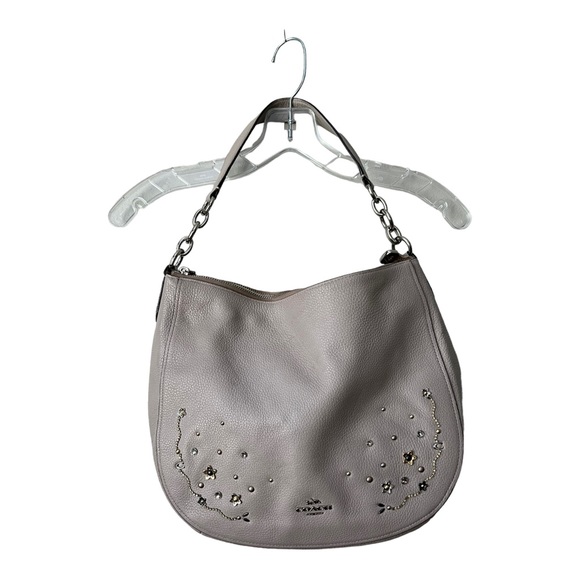 Coach | Bags | Coach Gray Pebbled Leather Rivet Elle Purse Hobo Bag ...